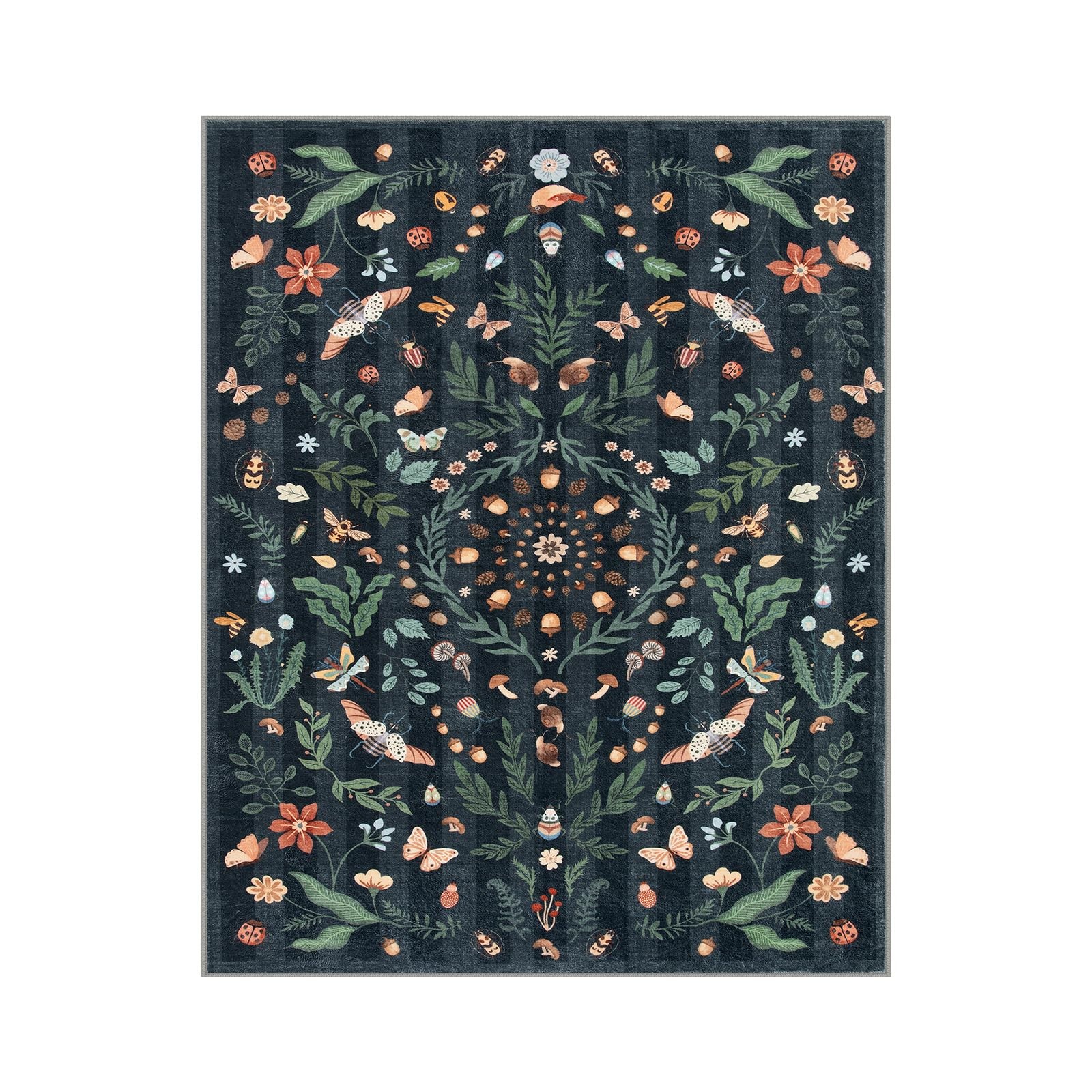 Insect Botanical Washable Black 8x10 Area Rugs for Living Room, Non ...