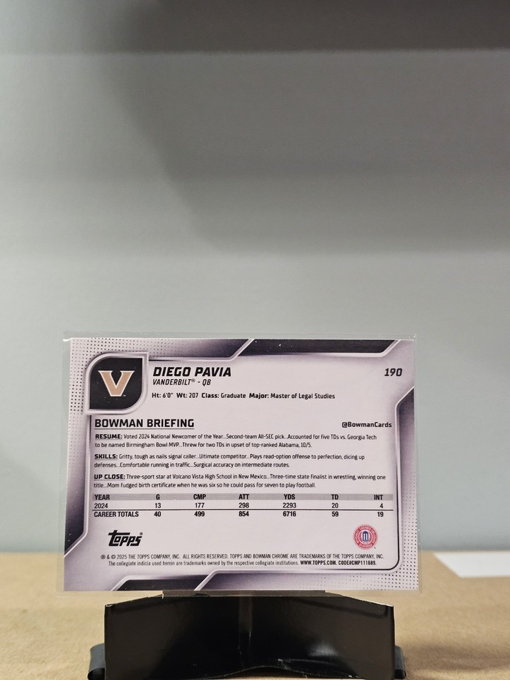 2025 Bowman University Chrome - Diego Pavia #190 Pink Lava Refractor ...