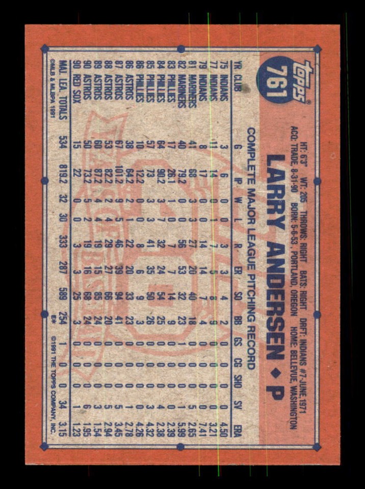 1991 Baseball Topps Larry Andersen Boston Red Sox #761 | eBay