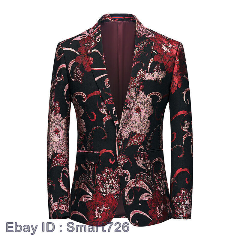 Autumn Men's Stage Performance Jacket One Button Printed Coat Banquet ...