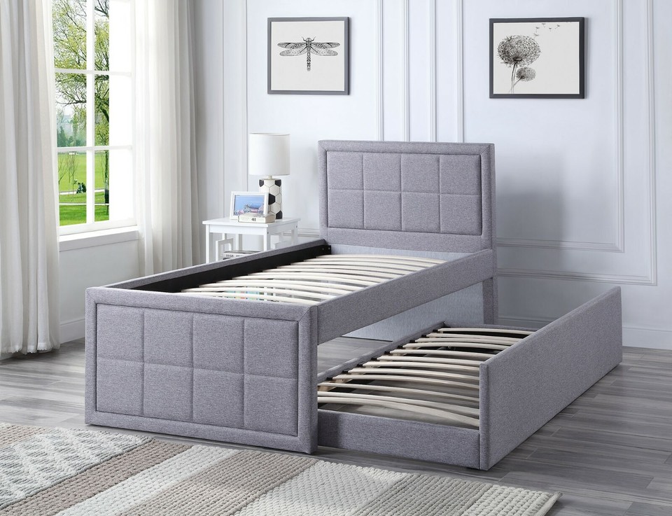 Single Trundle Bed Frame & Mattress Grey Pull Out Storage Sleepover Bed ...
