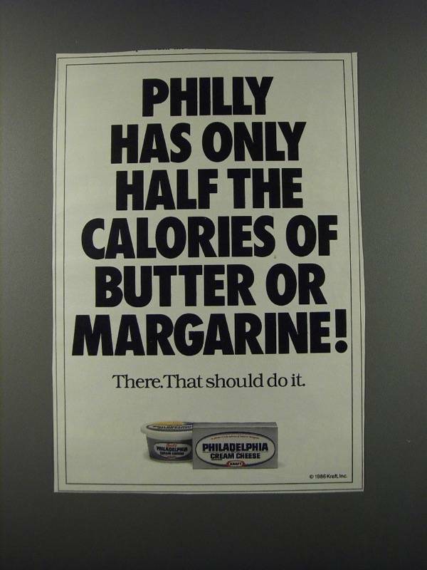 1986 Kraft Philadelphia Cream Cheese Ad - Only half the calories of ...