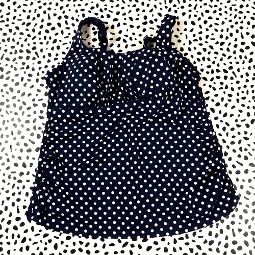 Lands End Deep Sea / Navy Polka Dot Pleated Tankini 14W PLUS SWIM TOP ...