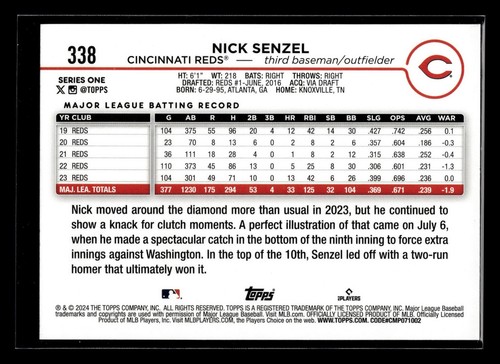 Nick Senzel 2024 Topps #338 Cincinnati Reds BUY10GET5FREE | eBay