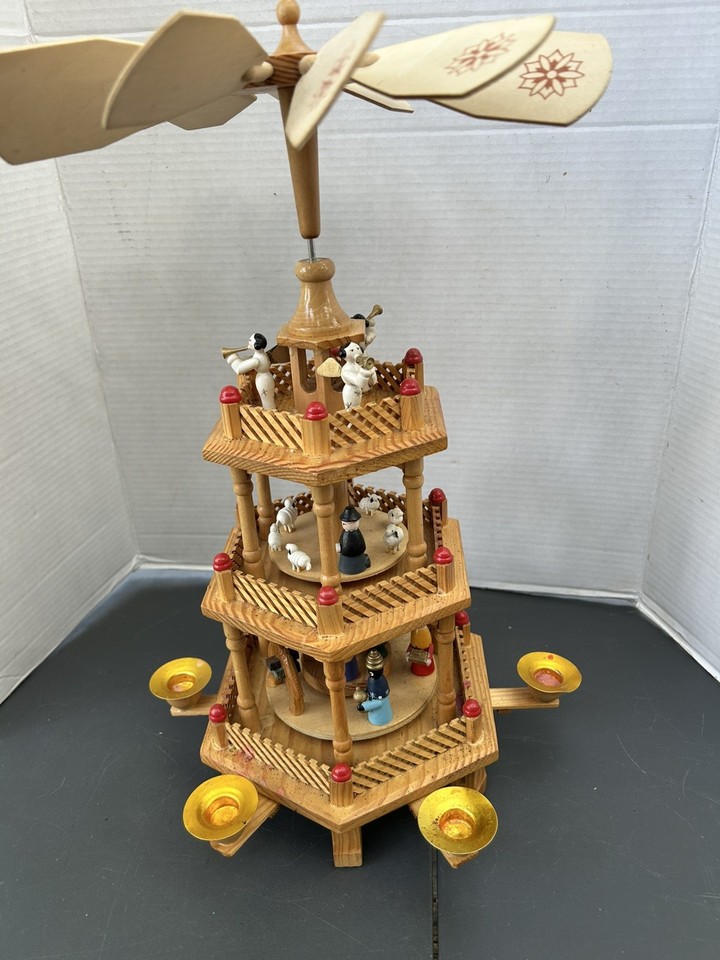 Vintage Lillian Vernon 3 Tier Wooden Pyramid Nativity Carousel 12 Inch ...