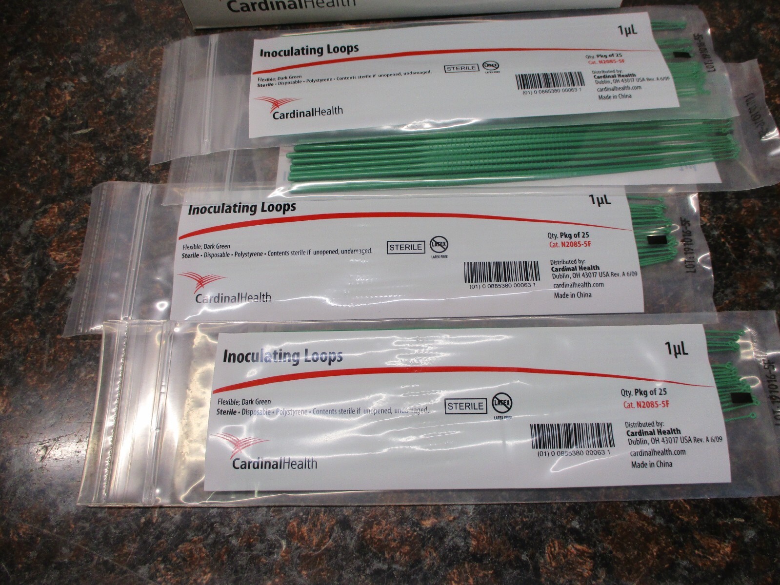 40 BAGS Cardinal Health Inoculating Loops N2085-5F Flexible Dark Green ...