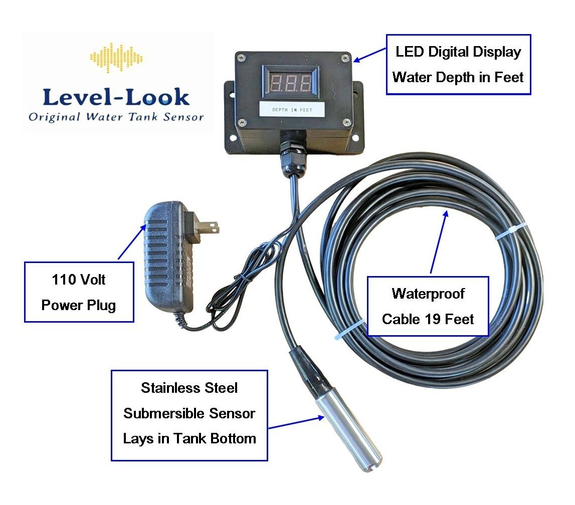 Water Tank Level Display w Stainless Submersible Sensor - to 10 feet ...