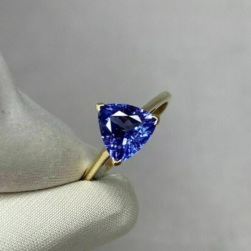 2Ct Trillion Lab Created Tanzanite Solitaire Wedding Ring 14K Yellow ...