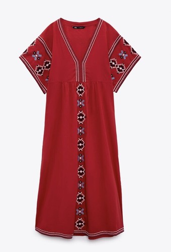 ZARA RED EMBROIDERY POPLIN TUNIC DRESS SIZE XS | eBay