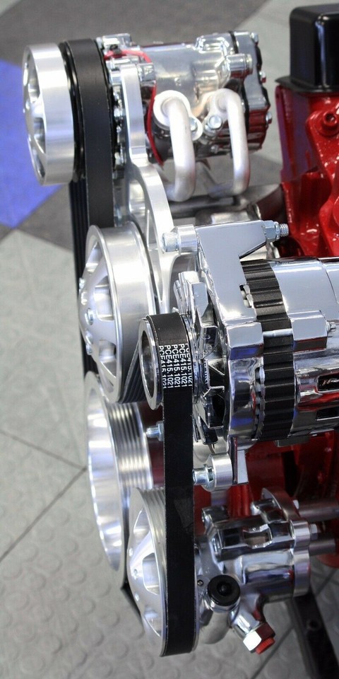 SBC Serpentine Front Runner Pulley Drive Kit Polished/Chrome A/C ...