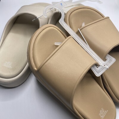 Wild Fable Women's Laney Platform Sandals/Slides Cream and Tan | eBay