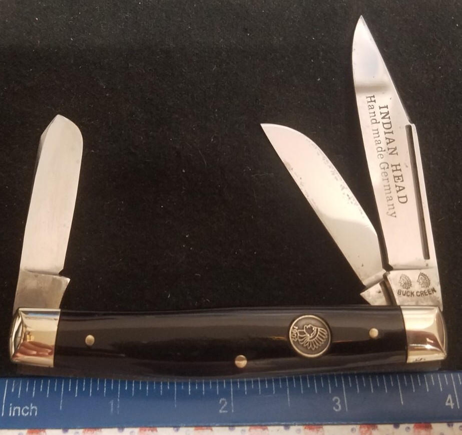 Buck Creek Indian Head Stockman Knife, Black Composite Handles | eBay