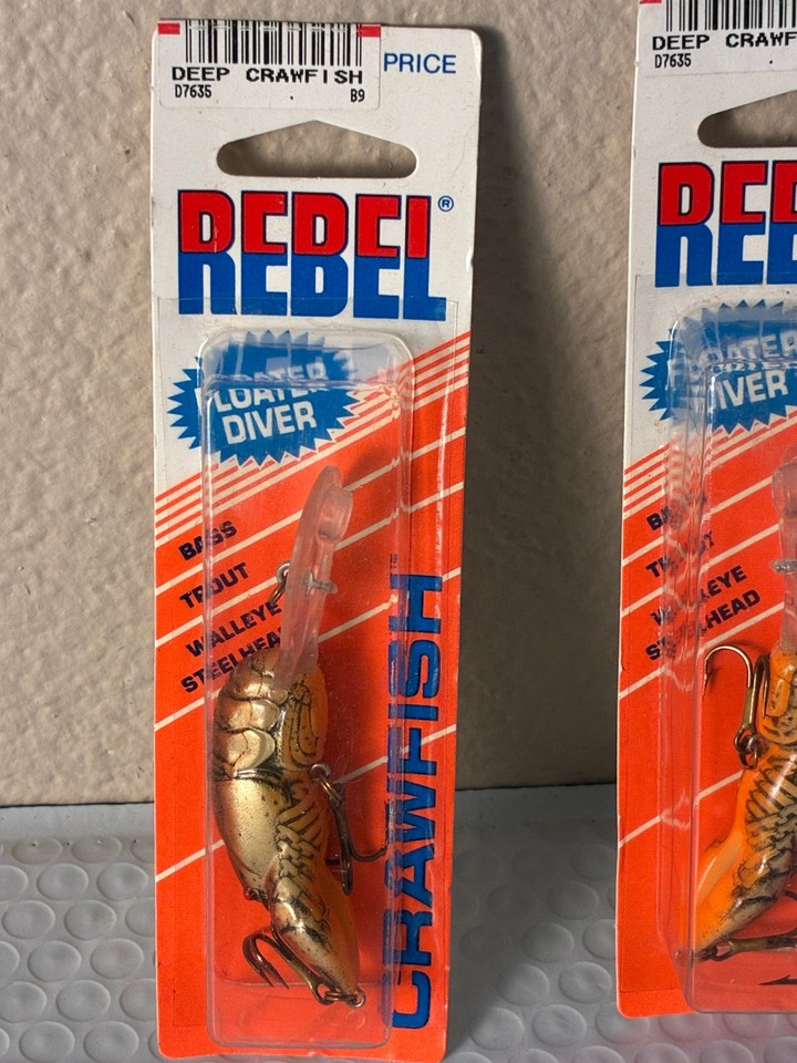 3 Vintage Rebel Crawfish Lures - Crankbaits. Cajun Craw. Deep Wee Craw ...