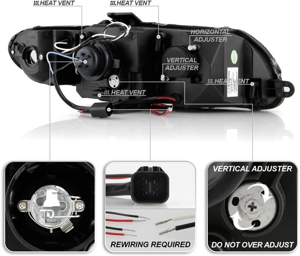 For 2004-2006 Pontiac GTO LED Halo Black Projector Headlights Headlamps ...