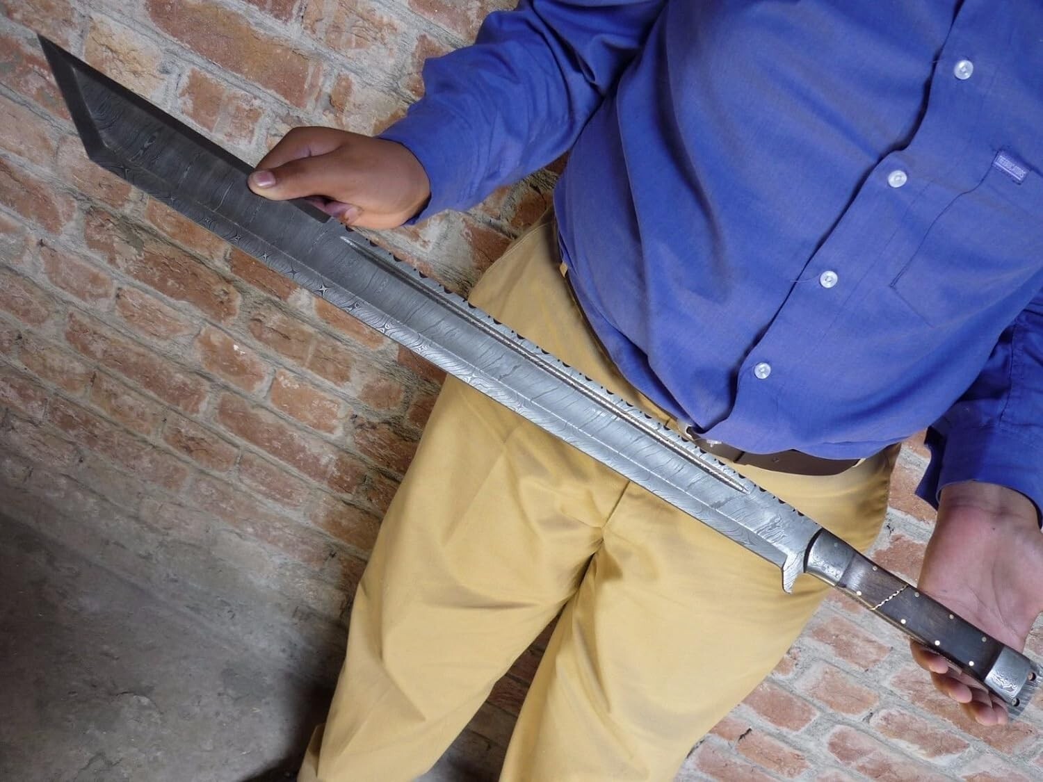 CUSTOM DAMASCUS STEEL TANTO MACHETE NINJA SWORD HUNTING KNIFE 33"LONG ...