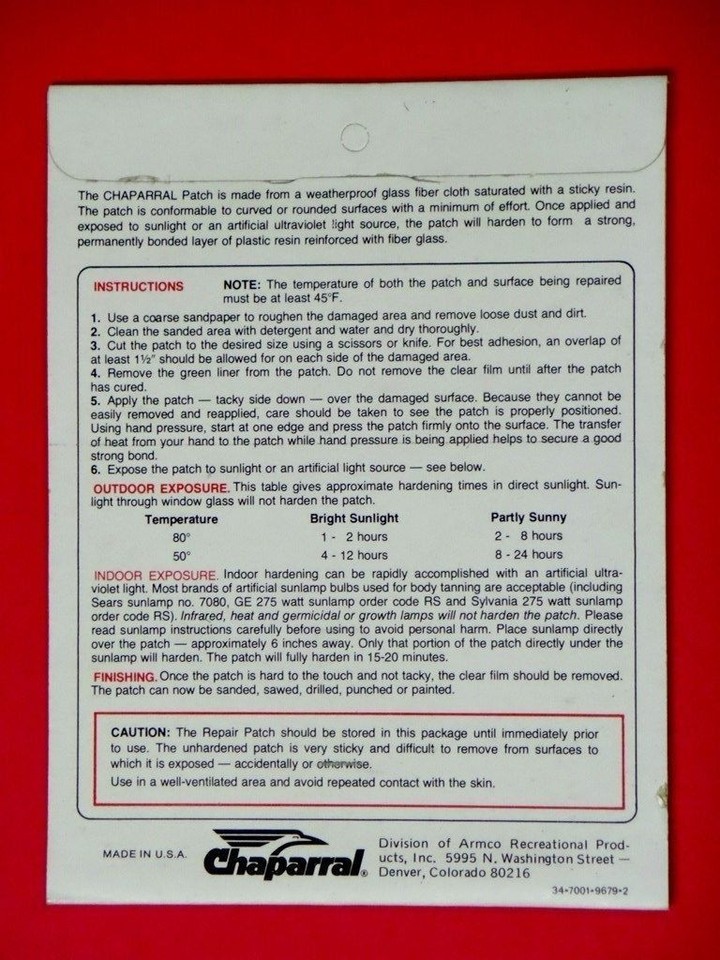 NOS Chaparral Snowmobile Fiberglass Repair Patch Kit - Sled | eBay