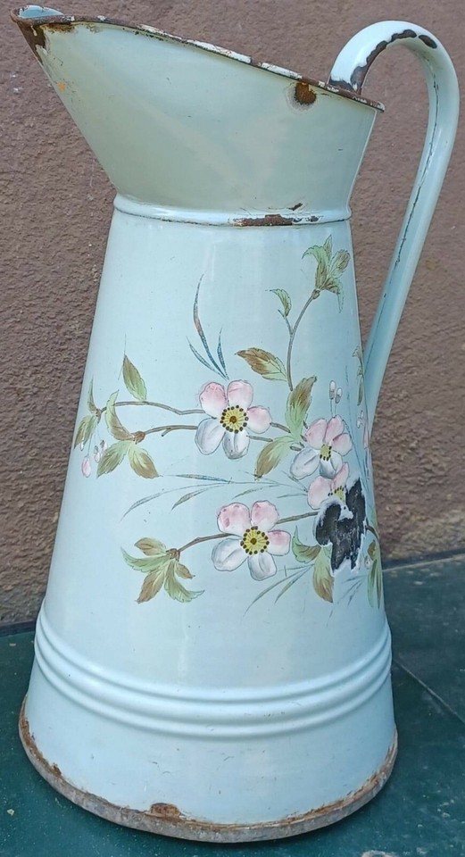 Ancien grand broc émaillé à décors floral...a reliefs... | eBay