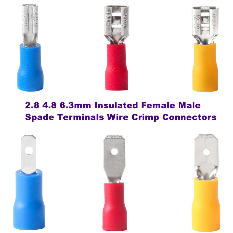 10/100x Vinyl Insulated Female Male Spade Terminals Wire Crimp ...