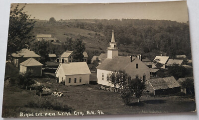 RARE C 1925 RPPC BIRD'S-EYE VIEW LYME CENTER NH CHURCH HOUSES STABLES ...