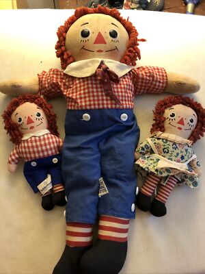 vintage raggedy ann and andy dolls knickerbocker (collection Of 3 THREE ...