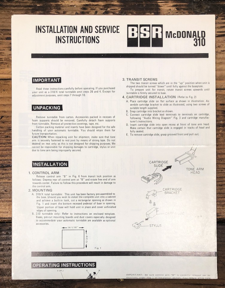 BSR McDonald Model 310 Record Player / Turntable Service Manual ...