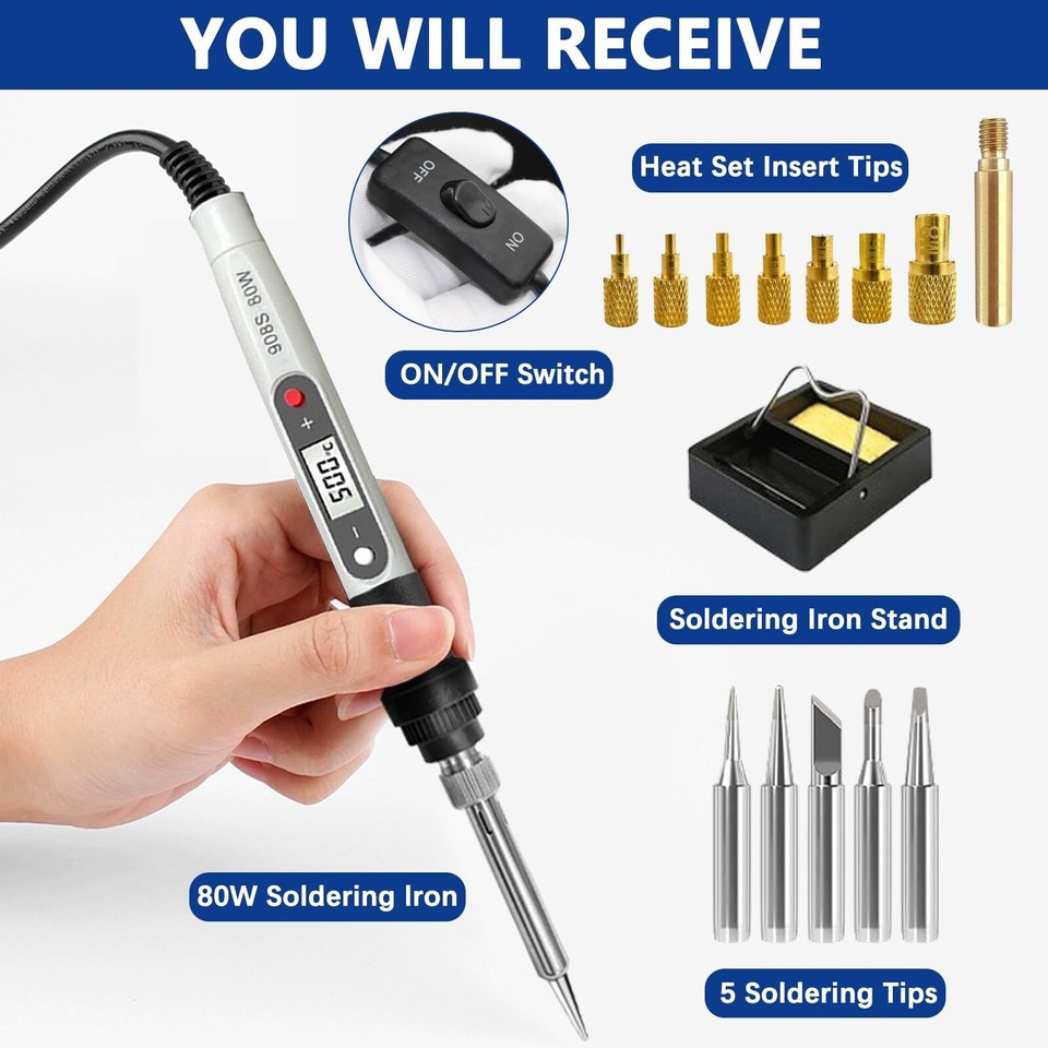 Soldering Iron Heat Set Insert Tool, 80W 110V LCD Digital Soldering ...