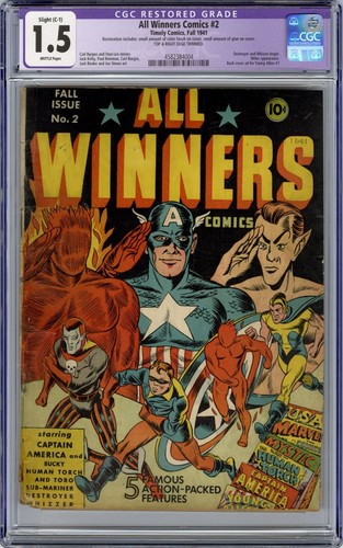 1941 Timely All Winners Comics 2 CGC 1.5. Captain America & Hitler ...