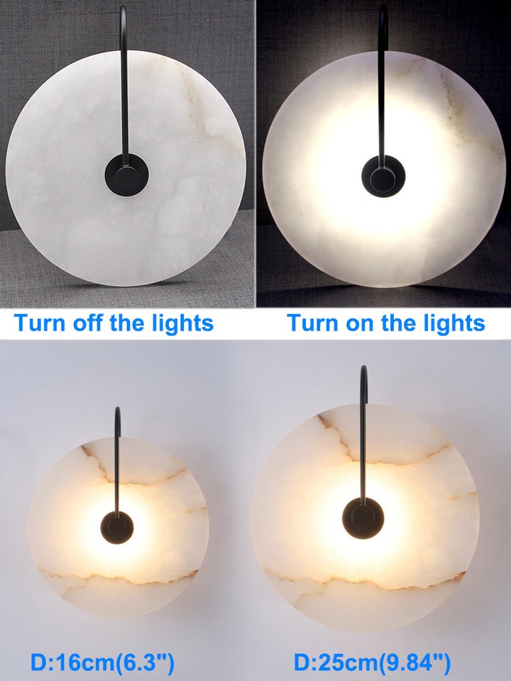 LED Wall Sconce Light Marble Stone Round Lampshade Retro Lamp Fixture ...