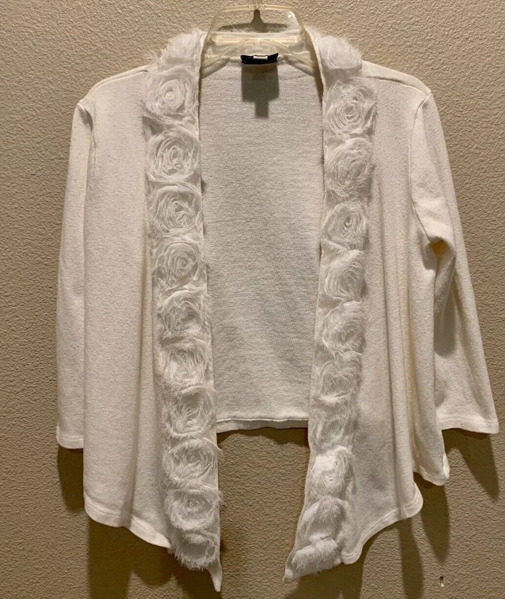 BEIGE by ECI WOMEN'S M White /Ivory FRONT CARDIGAN 3/4 SLEEVE | eBay