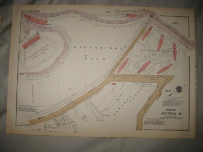 ANTIQUE 1955 NEW YORK CITY MANHATTAN MAP DYCKMAN HOUSES HIGHBRIDGE PARK ...