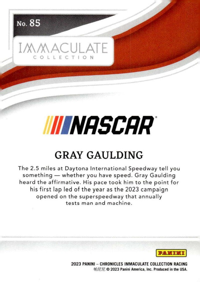 GRAY GAULDING 2023 Panini Chronicles Immaculate /75 Red #85 NASCAR ID ...