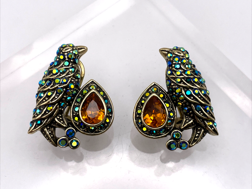 HEIDI DAUS "Ravishing Raven" Crystal Bird Button Earrings -Clip on ...
