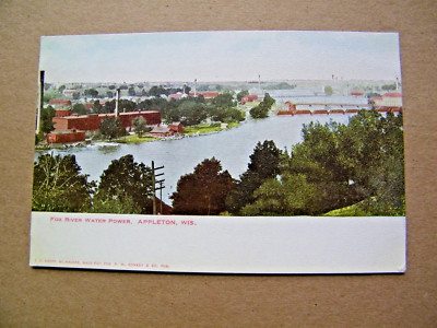 Appleton Wisconsin Water Power Fox River Postcard Hand Colored 24-8903 ...