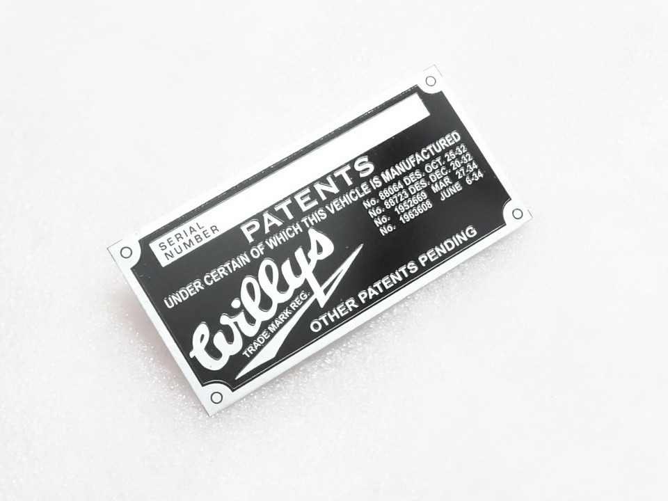 Vehicle Serial Number Data Patents Plate Aluminum FOR New Willys Jeep ...