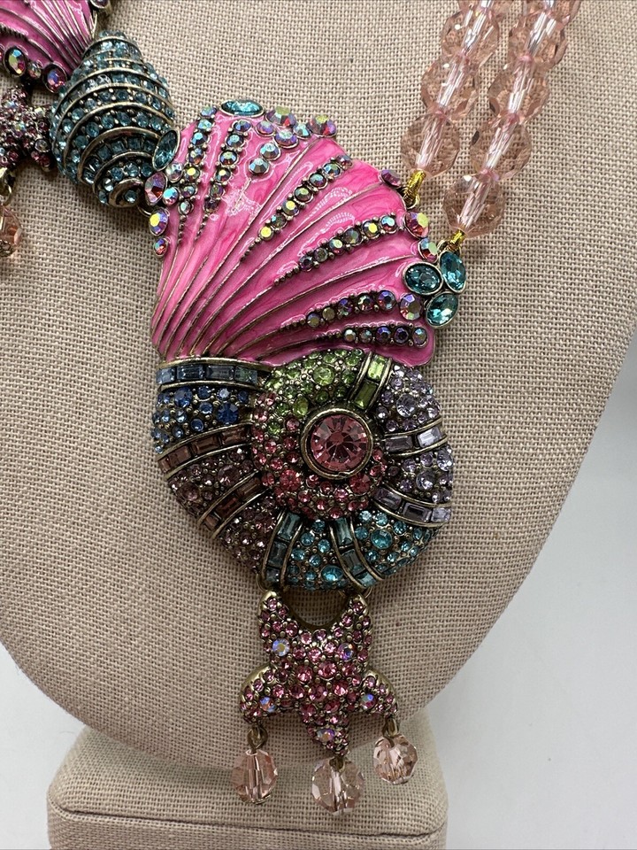 Pink & Coloful Crystal Rhinestone & Enamel Seashell Starfish Statement ...