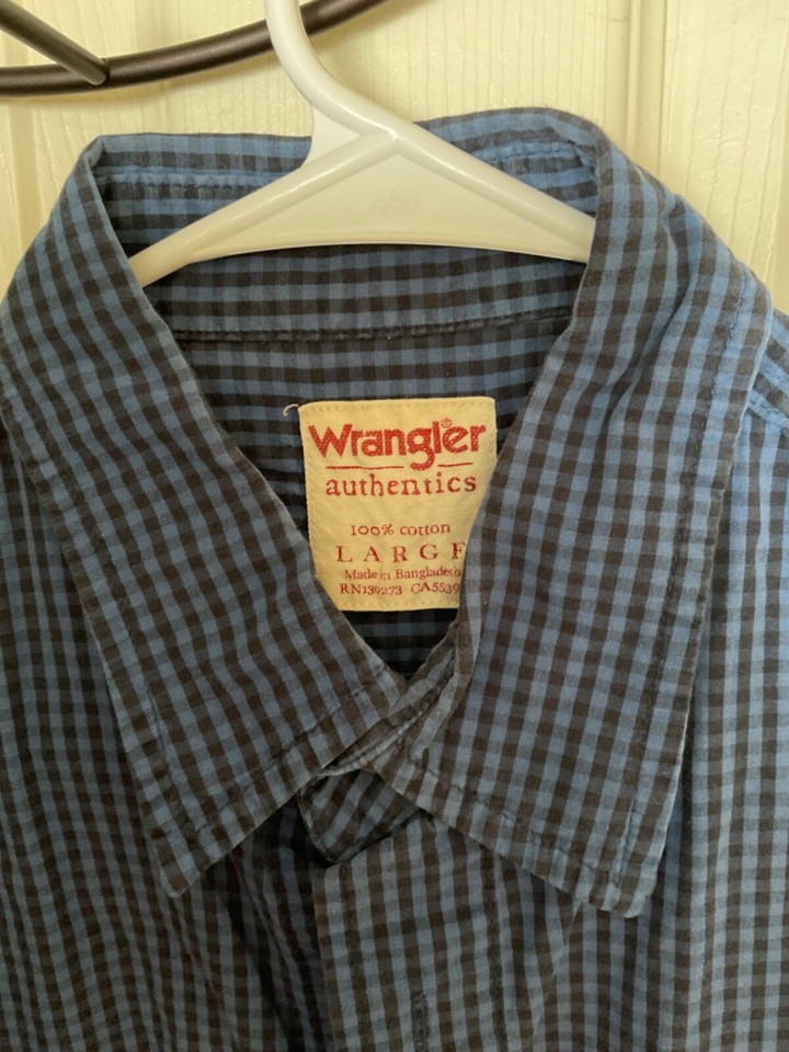 Wrangler Authentics Shirt Mens Large Button Down Long Sleeve Blue/Black ...
