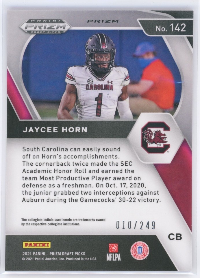 JAYCEE HORN 2021 PANINI PRIZM DRAFT ROOKIE BLUE WAVE #10/249 RC | eBay