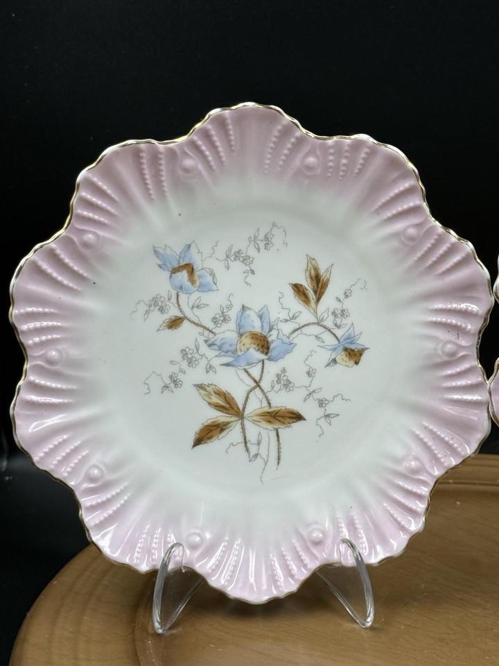 Antique Hand Painted Pink Scalloped Floral Plates Set Of 2 | eBay