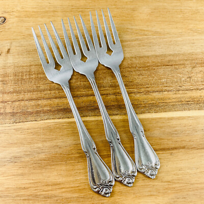Oneida ARBOR ROSE TRUE ROSE 3 Salad Forks Stainless Steel Flatware Fork ...