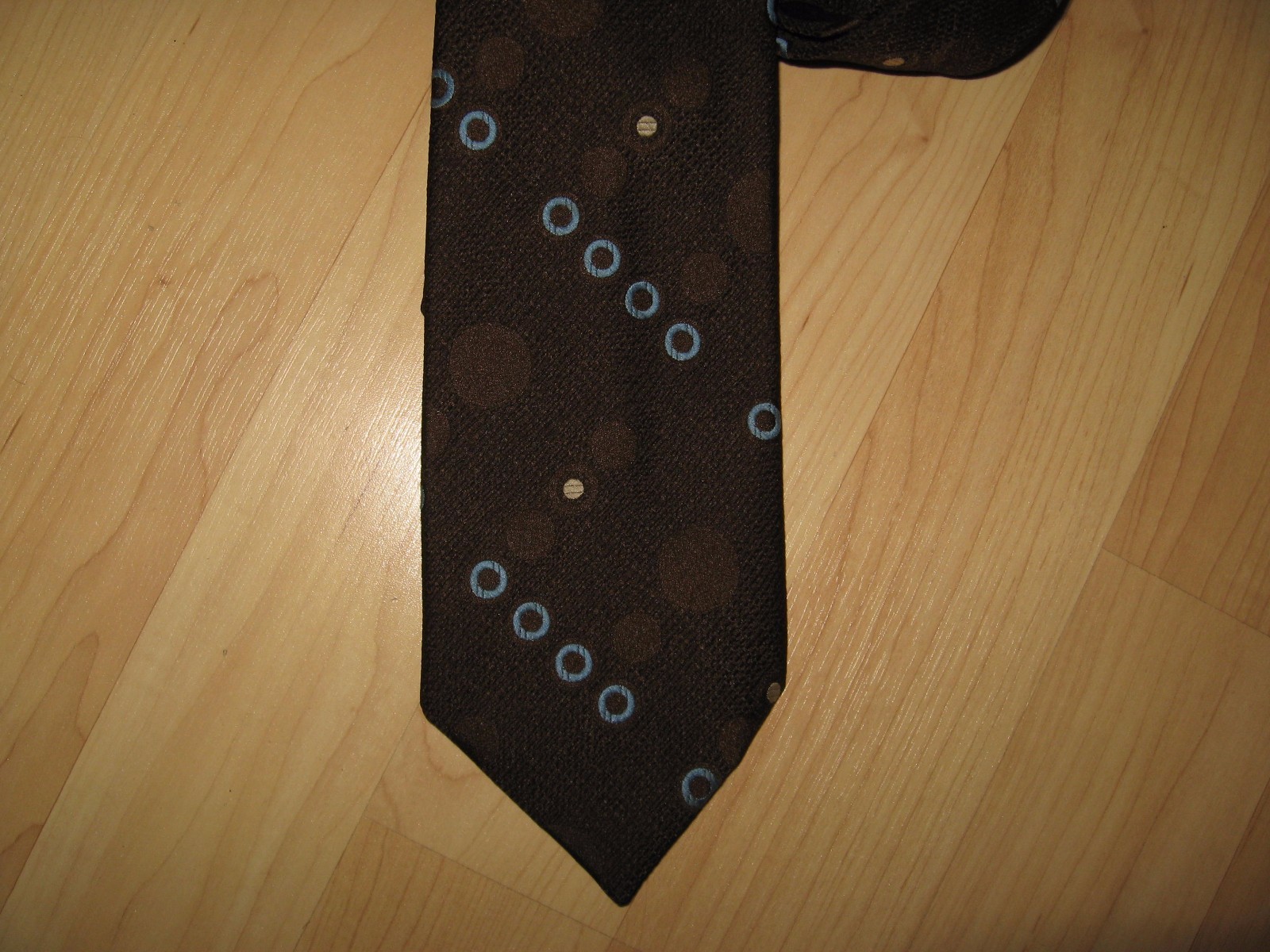Givenchy Neck Tie - Vintage 1970's Brown Blue Polka Dot Wide Polyester ...