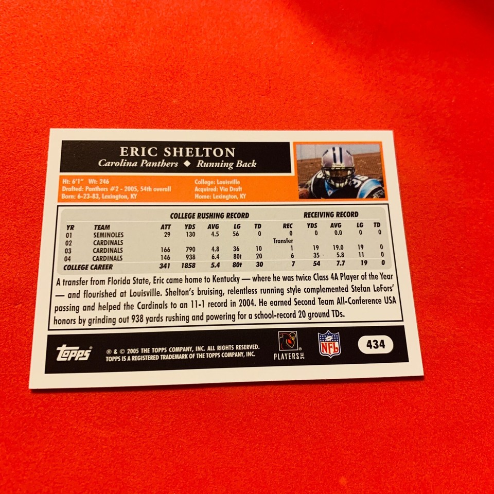 Eric Shelton .. ROOKIE .. Carolina Panthers .. 2005 Topps Base Card 434 ...