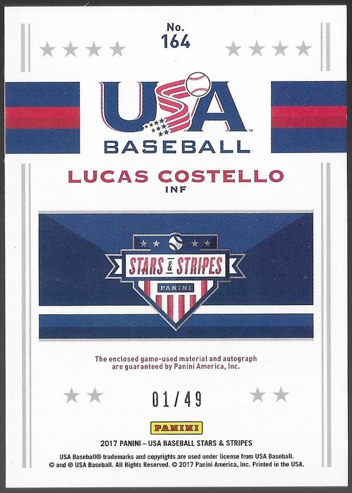 Lucas Costello 2017 Panini USA Stars & Stripes Autograph Jersey #164 / ...