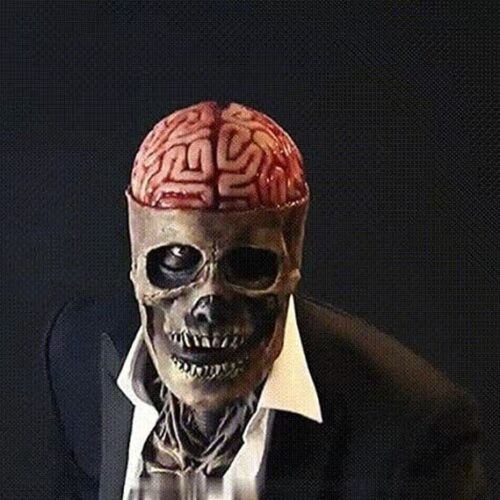 Halloween Party Scary Brain Moving Jaw Latex Full Head Skull Mask ...