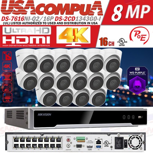 Hikvision 4K 16CH CCTV Security IP Camera System 4MP EXIR Turret W/HARD ...