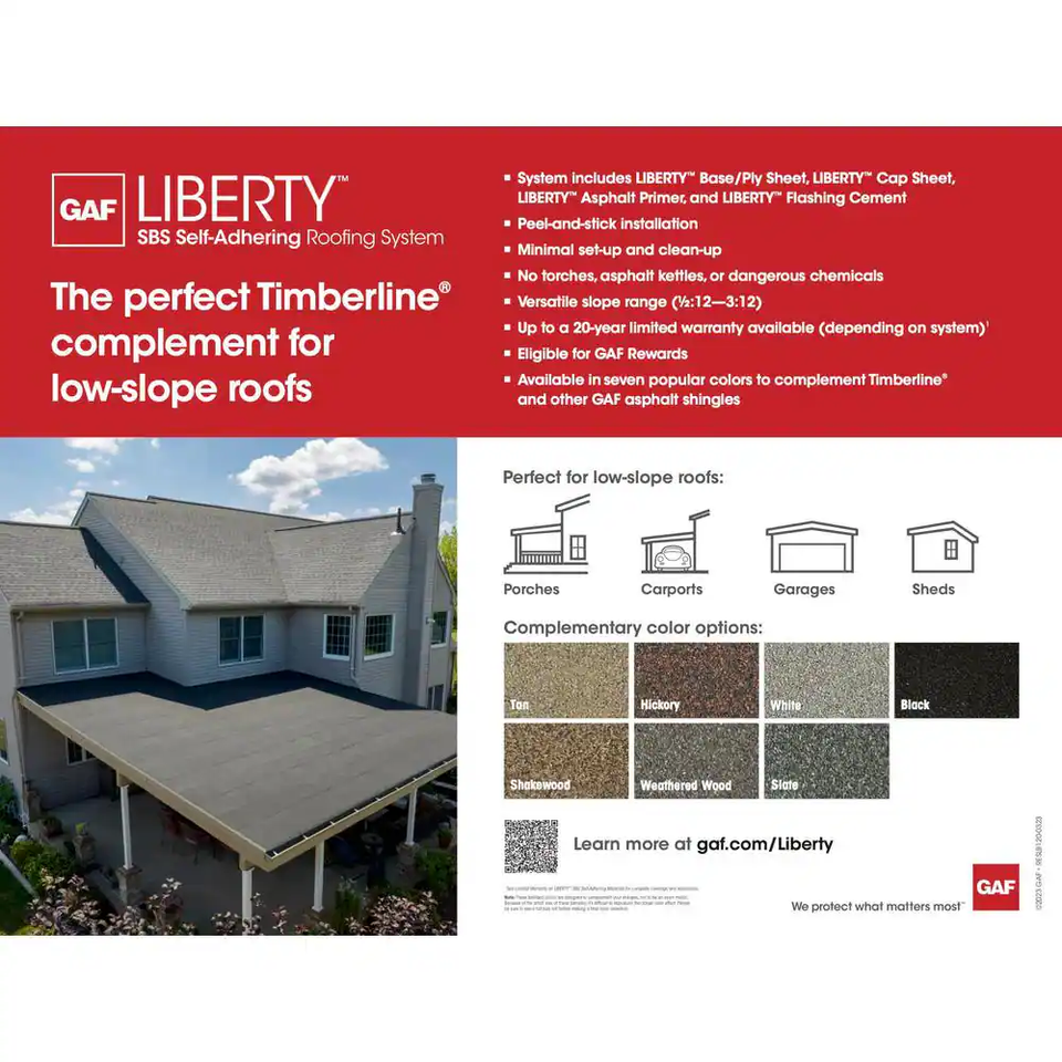 GAF Self-Adhering Cap Sheet Roll Waterproof SBS 3' x 34' White (100 sq ...