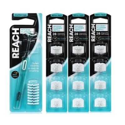 Reach Access Dental Flosser Starter Pack + 3 Pack of 28 (84 Refills ...