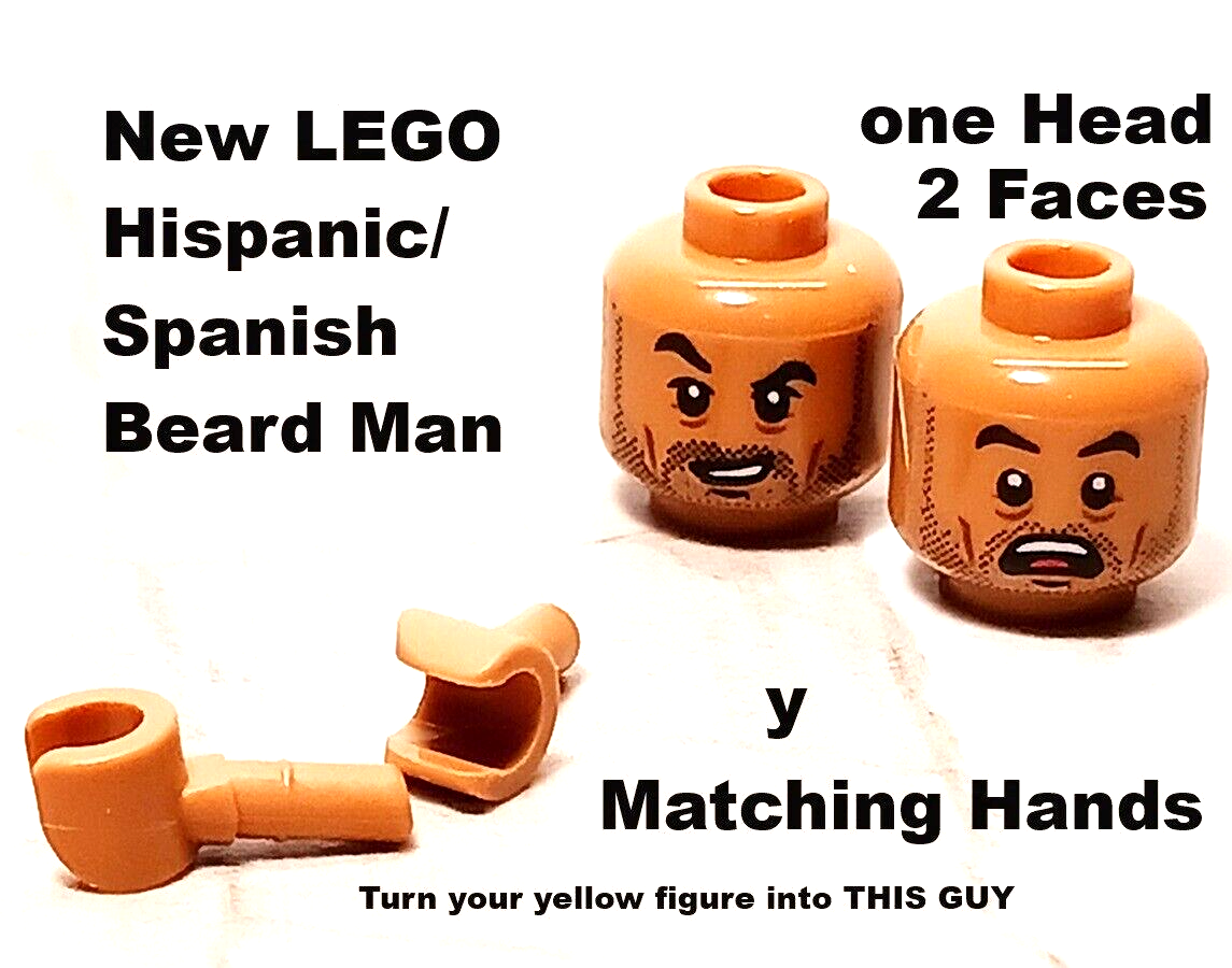 New LEGO Head y Hands Set Hispanic Man Handsome Spanish Italian Tanned ...