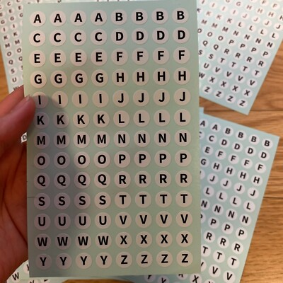 Alphabet Black Letter Stickers Sheets Round Self Adhesive Semi-Gloss ...