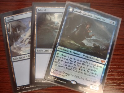 MINT MTG Jacob Hauken, Inspector comes with two Basic Island land cards ...
