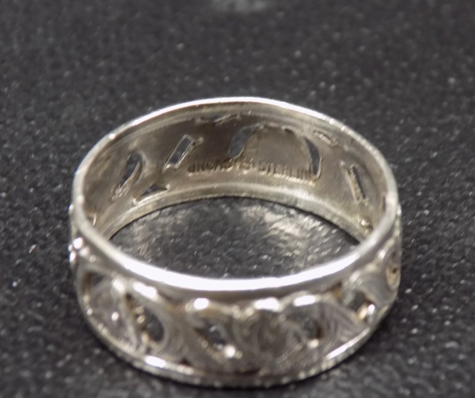 Vintage Uncas Band Ring 925 Sterling Silver Heart Filigree Cut-out Size ...